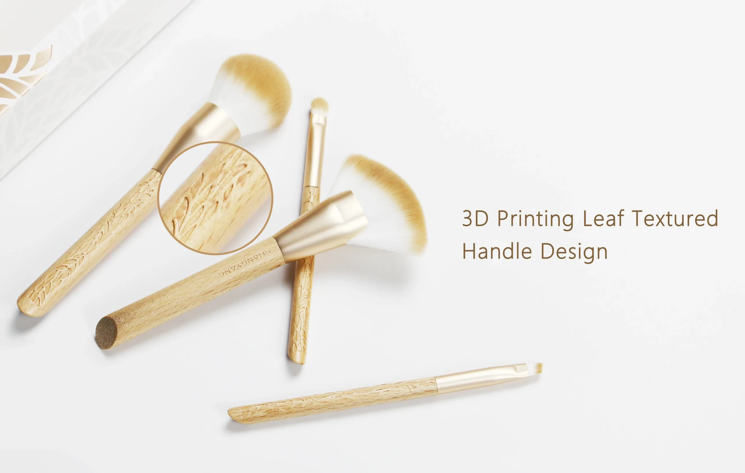 Private Label 3D Printing Leaf Textured Wooden Brush Set